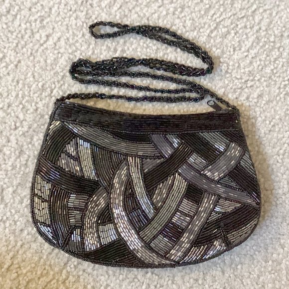 Vintage | Bags | Vintage Handbeaded Purse Blacksilver | Poshmark
